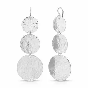 HEATHER HAWKINS Tri Tiered Hand Hammered Disc Earrings Sterling