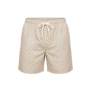 SAVED LAB Neutrals Monogram Swimshort In Ecru - Beige