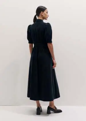 ME+EM Cord Fit And Flare Maxi Shirt Dress With Tie - Navy