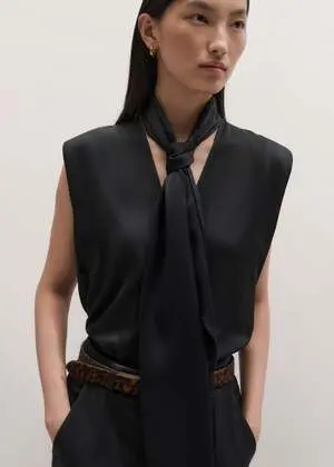 ME+EM Satin V-neck Shell Top With Tie Detail