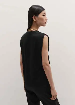 ME+EM Satin V-neck Shell Top With Tie Detail