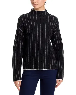 Bloomingdale'S Cashmere Striped Mock Neck Sweater Exclusive - Black/ivory