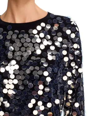 Bloomingdale'S Pailette Embellished Crewneck Sweater - Black