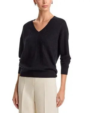 Bloomingdale'S Rhinestone V Neck Cashmere Sweater, Exclusive - Black