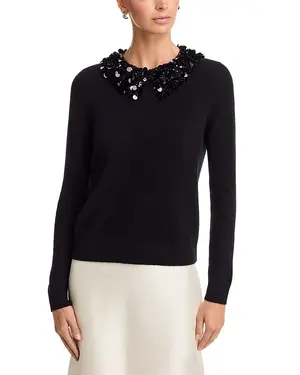 Bloomingdale'S Embellished Crewneck Cashmere Sweater, Exclusive - Black