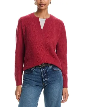 Bloomingdale'S Split Neck Cable Sweater - Clay