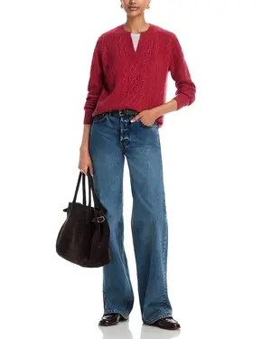 Bloomingdale'S Split Neck Cable Sweater