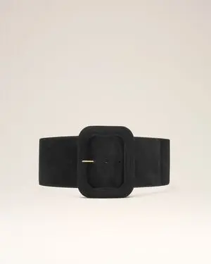 AMI Paris Black Cow Leather Large Belt Black - Black/vibrated Brass