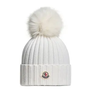 Moncler Wool Beanie With Pom Pom - White