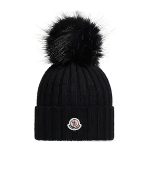 Moncler Wool Beanie With Pom Pom - Black