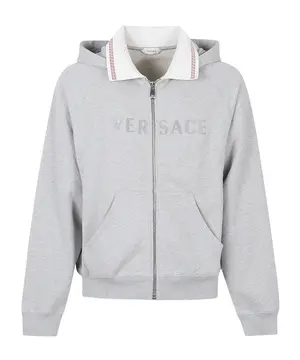 Versace Logo-embroidered Zipped Hoodie - Grey