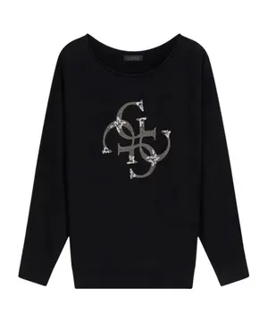 Guess Sequin-embellished Logo-print Sweater - Black