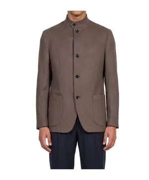 LARDINI Single Breasted Jacket With Stand Collar