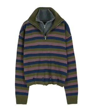 Andersson Bell Double Striped Half-zip Sweater - Multicolor/blue/gray