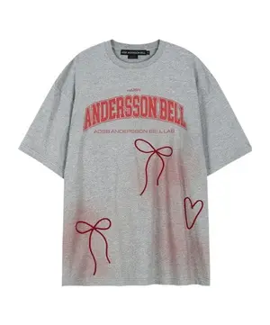 Andersson Bell Ribbon Embroidery Printed T-shirt - Mixed Gray