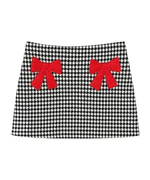 SIMONETTA Houndstooth Midi Skirt With Bow Detail