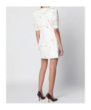 Alessandra Rich Floral Print Ruffled Collar Puff Sleeve Dress