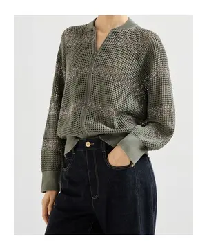 Brunello Cucinelli Open Knit Zip Sweater