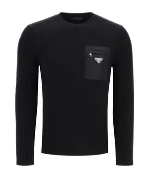 Prada Logo Rib Knitted Jumper - Black