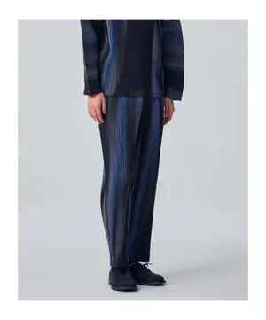 Issey Miyake Homme Plissé Plissé-effect Printed Trousers - Blue