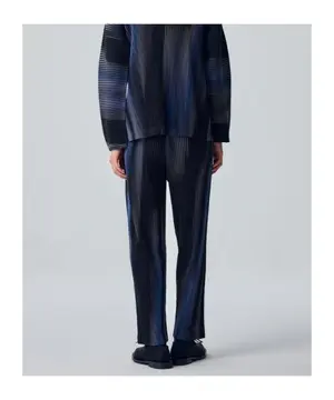 Issey Miyake Homme Plissé Plissé-effect Printed Trousers - Blue