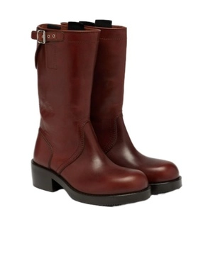 Dries Van Noten Leather Biker Boots - Wine Red