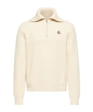 Moncler Logo Rib Wool Turtleneck - Ivory White