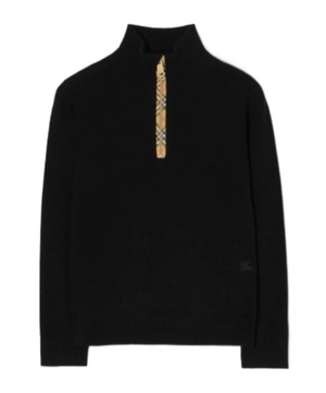 Burberry Check Trim Wool Half-zip Sweater - Black