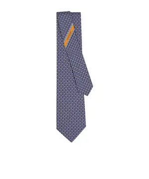 FERRAGAMO Gancini Links Print Silk Tie - Navy Blue