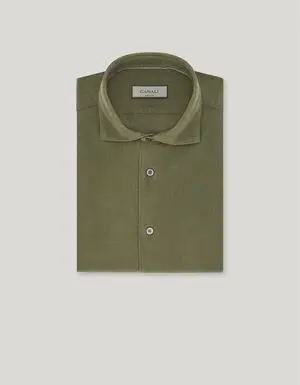 Canali Sage Garment Dyed Cotton Velvet Regular-fit Shirt - Green