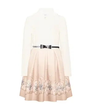 Monnalisa Teddy-print Ruffled-collar Dress