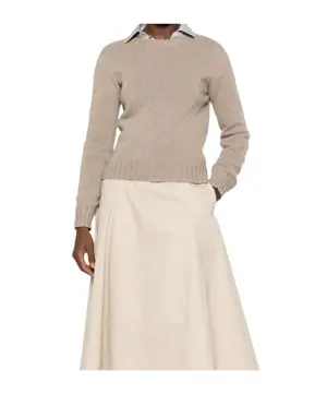 ARAGONA Long-sleeve Ribbed-knit Sweater - Beige