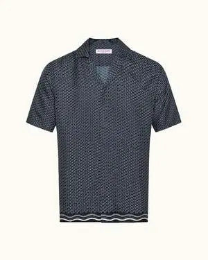 Orlebar Brown Printed Silk Shirt In Night Iris - Blue