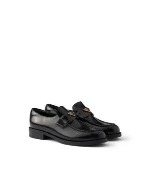 Prada Brushed Leather Loafers - Black