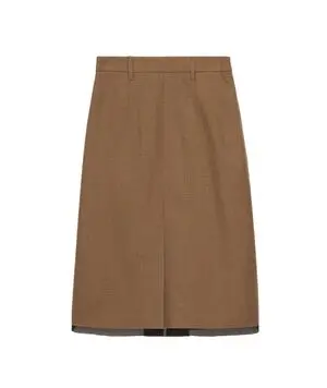 Prada Wool Midi Skirt With Chiffon Hem - Brown