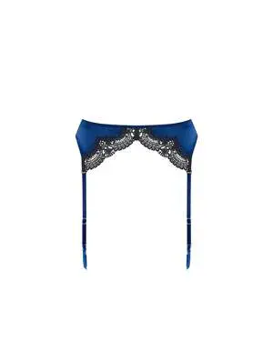 Bluebella Ida Luxury Satin Garter Belt Navy Peony - Black