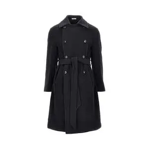 BRERAS Wool Cloth Coat With Belt - Blue