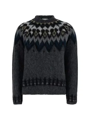 JUCCA Crew Neck Jacquard Sweater - Gray