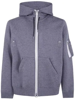 Sacai Sweatshirt Zippered "cotton Cashmere Knit Hoodie - Gray