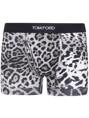 TOM FORD UNDERWEAR Boxer Brief Snow Leopard Printed Cotton - Gray