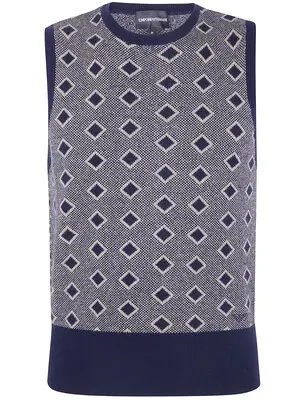 Emporio Armani Sweater Vest V Neck "rumble Dark Navy - Blue