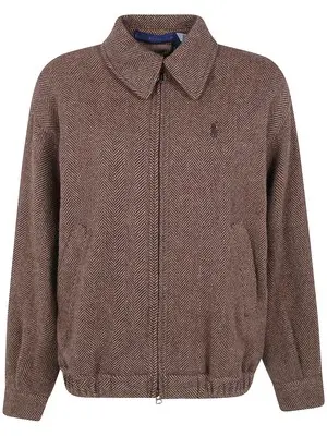 Polo Ralph Lauren Windbreaker With Herringbone Fabric "woven Bomber Co - Brown
