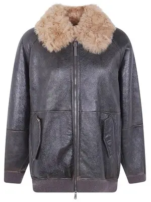 Brunello Cucinelli Jacket Fur Collar "mpmma7564 C9998 Nut