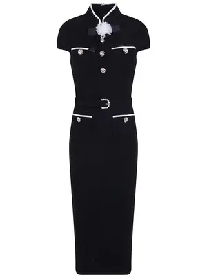 SELF-PORTRAIT Dress Wool Crepe Midi "aw26.074mb - Black