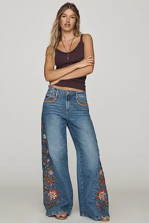DRIFTWOOD Alix High-rise Wide-leg Jeans With Floral Embroidery
