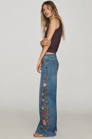 DRIFTWOOD Alix High-rise Wide-leg Jeans With Floral Embroidery