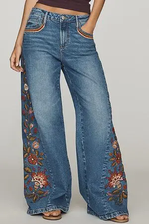 DRIFTWOOD Alix High-rise Wide-leg Jeans With Floral Embroidery