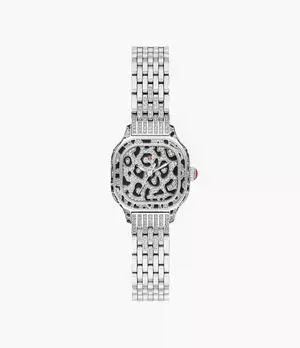 Michele Meggie Mini Diamond Leopard-print Stainless Steel Watch - Silver