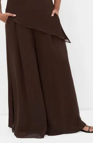 City Chic Skyla Elastic Waist Wide Leg Pants - Chocolate