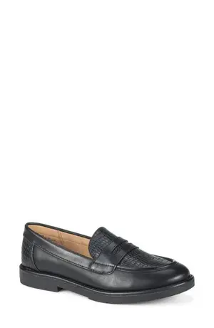 BARETRAPS Calli Croc Embossed Faux Leather Loafer - Black Croco